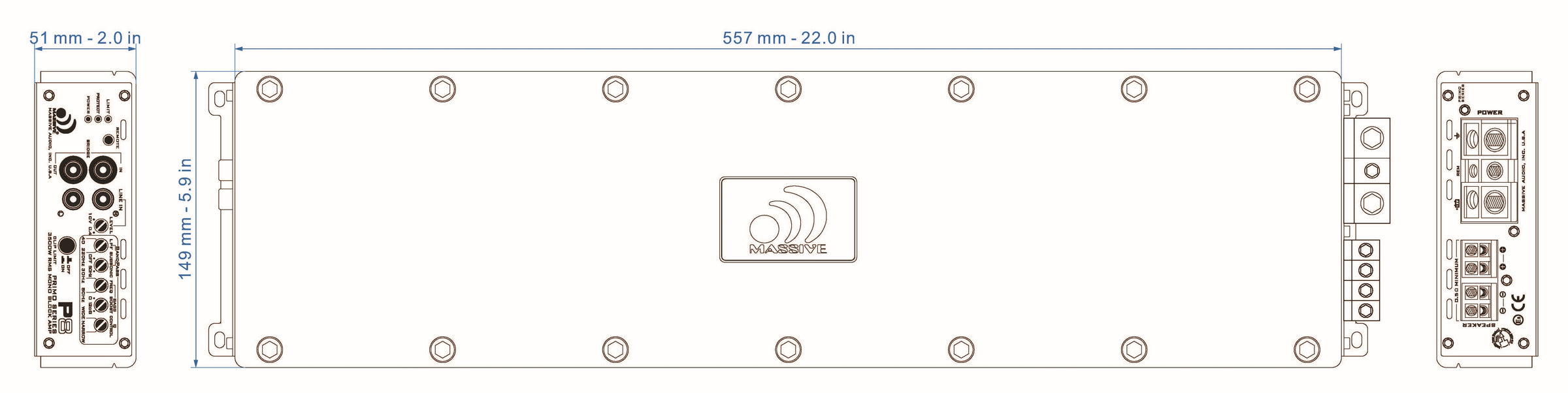 Massive Audio Amplifier - P8 - 3,5000 Watts RMS @ 0.5 Ohm Mono Mega ...